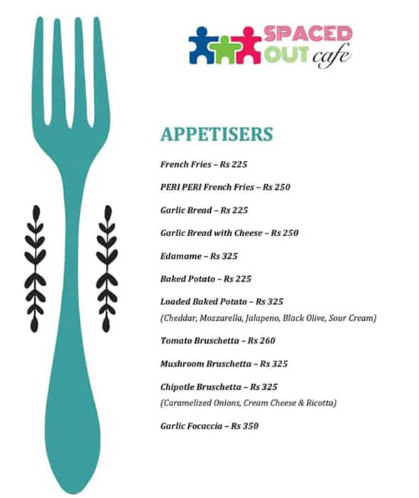 Menu of Spaced Out Cafe, Shahpur Jat, New Delhi