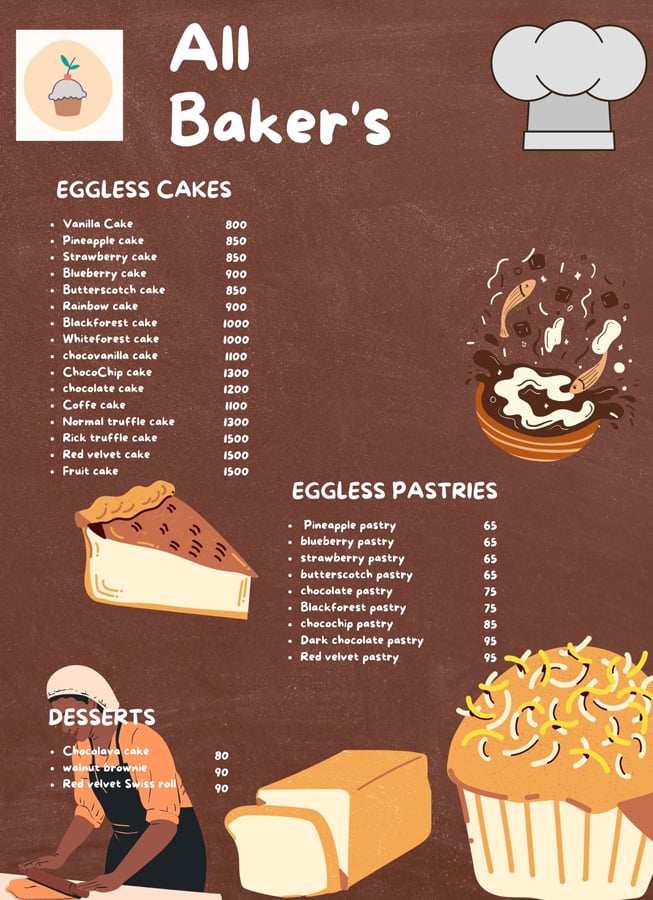 Menu of All Baker's, Sector 21, Faridabad