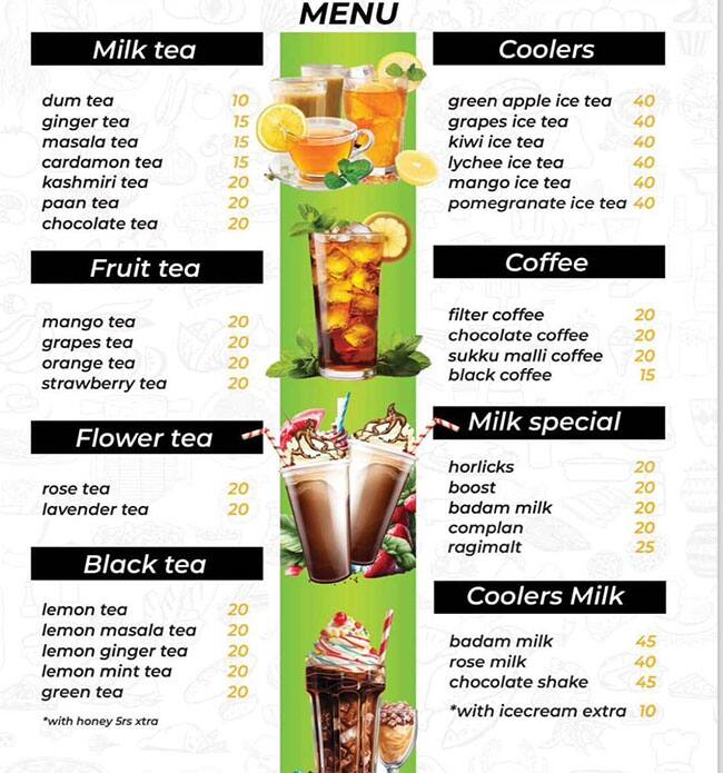 Menu of Tea Bench, Ambattur, Chennai