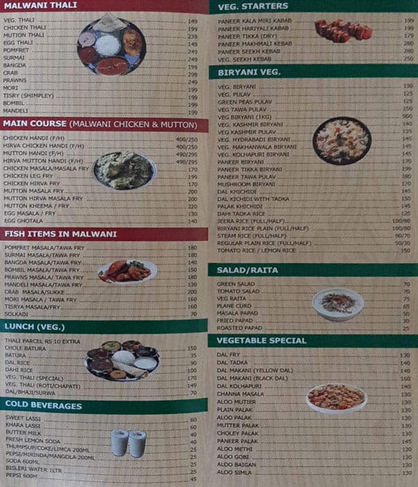 Menu of Hotel Sai Dham, Mahakali, Mumbai