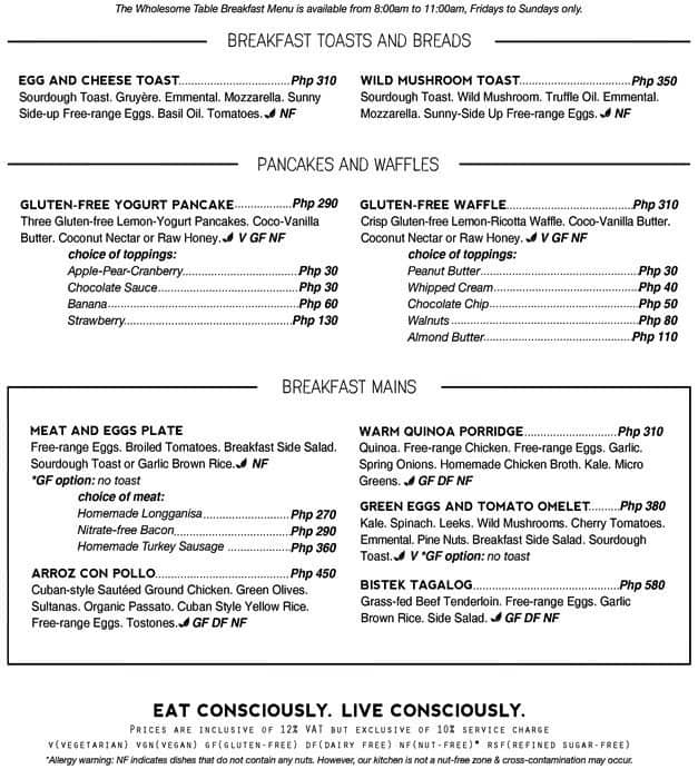 The Wholesome Table Menu, Menu for The Wholesome Table, Bonifacio ...