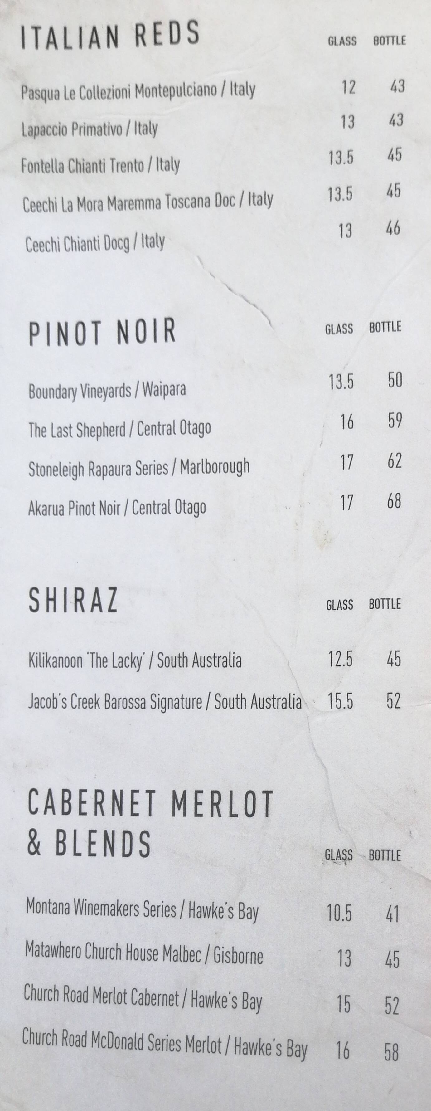 Menu at Archie's Restaurant & Pizzeria, Auckland