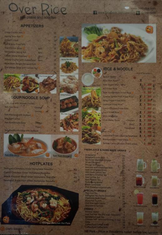 Menu at Over Rice City Walk Sudirman restaurant, Jakarta, RT.10/RW.11
