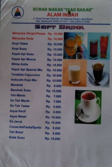 Menu at Rumah Makan Alam Indah restaurant, Ciloto