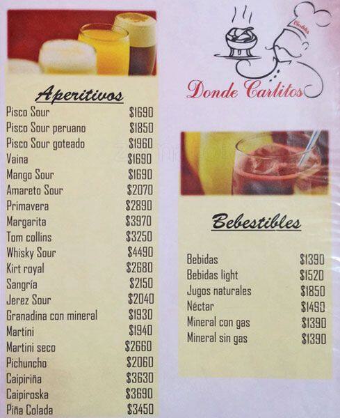 Donde Carlitos Menu,Menú para Donde Carlitos, Independencia, Santiago ...