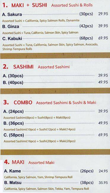 Menu at Sushi-Ya Japan restaurant, Milton