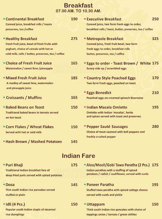 24/7 All Day Dining Coffee Shop - The Metropole Hotel Menu - Zomato