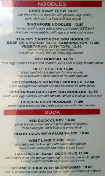 Menu at Ginseng restaurant, Frankston