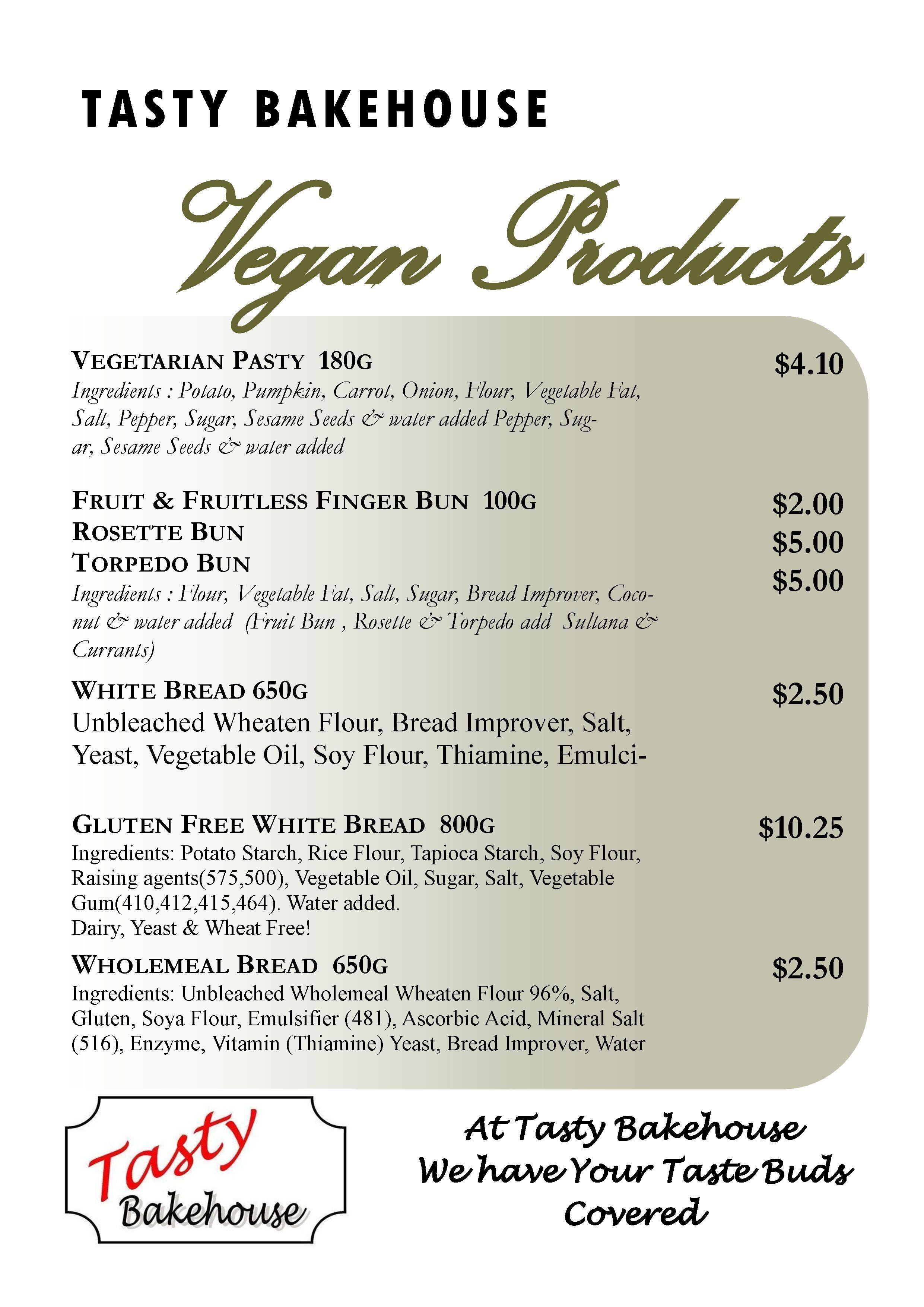 Menu at Tasty Bakehouse, West Beach