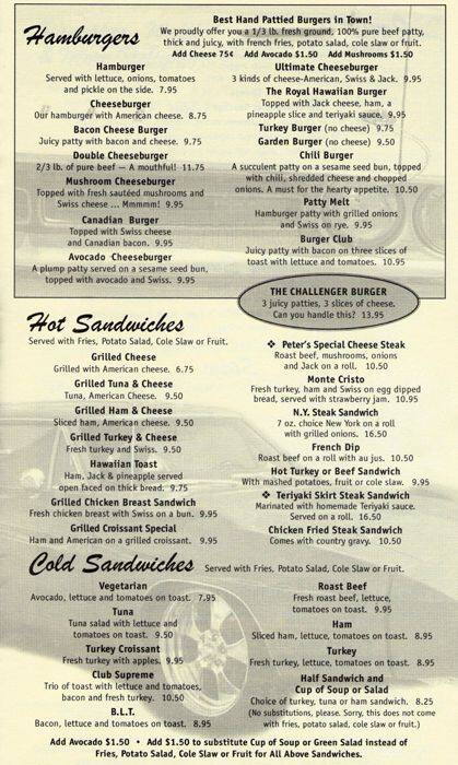 Menu at Peter's Cafe, Millbrae