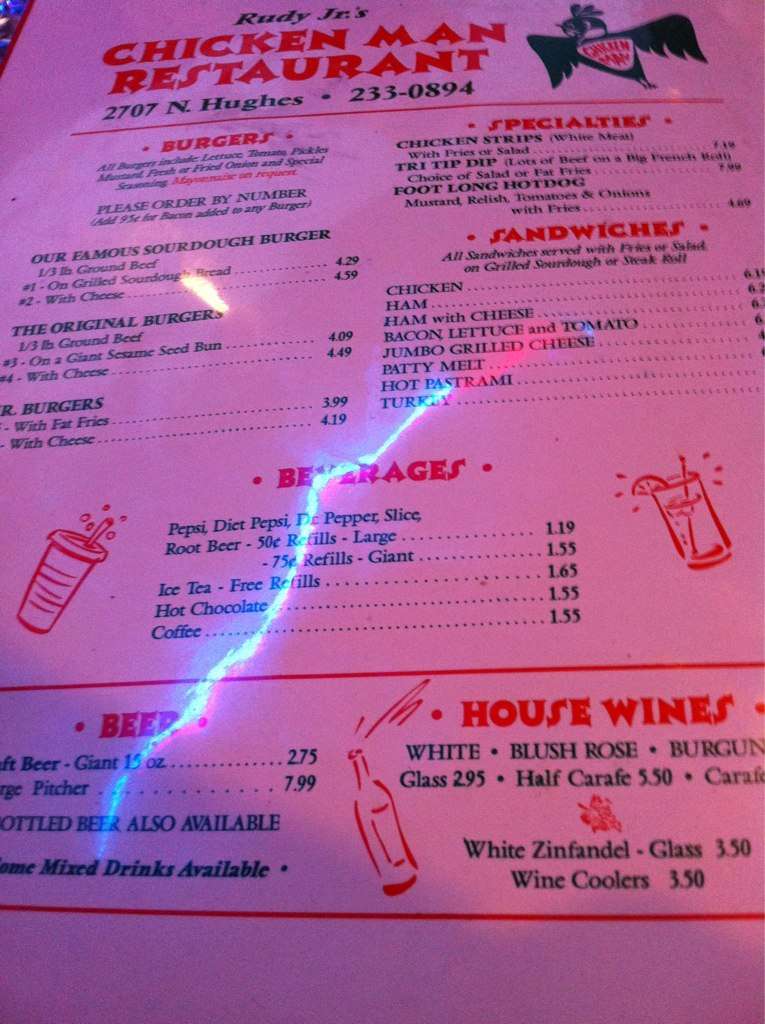 Menu at Chicken Man fast food, Fresno