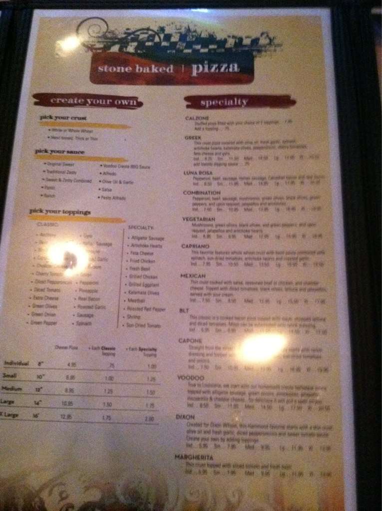 Menu at Tommy's On Thomas pizzeria, Hammond