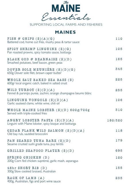 Menu at The MAINE Oyster Bar & Grill, JBR, Dubai, Ground Floor