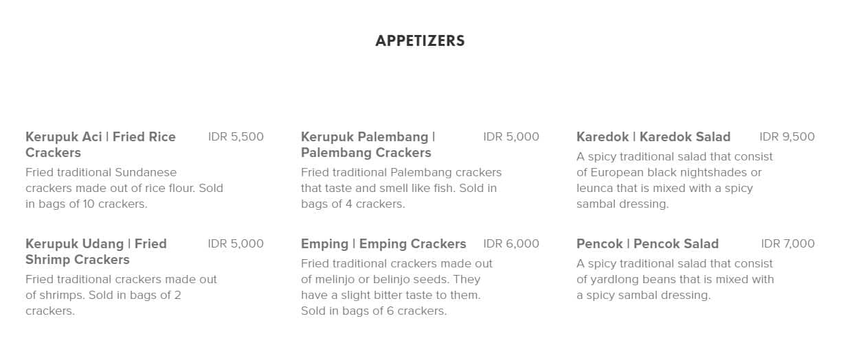 Menu at Warung Nasi Ampera, Bandung, Jl. Pasteur No. 119