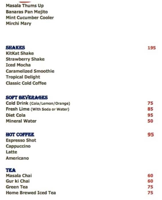 Menu of Diamond Hotel, Bhelupur, Varanasi