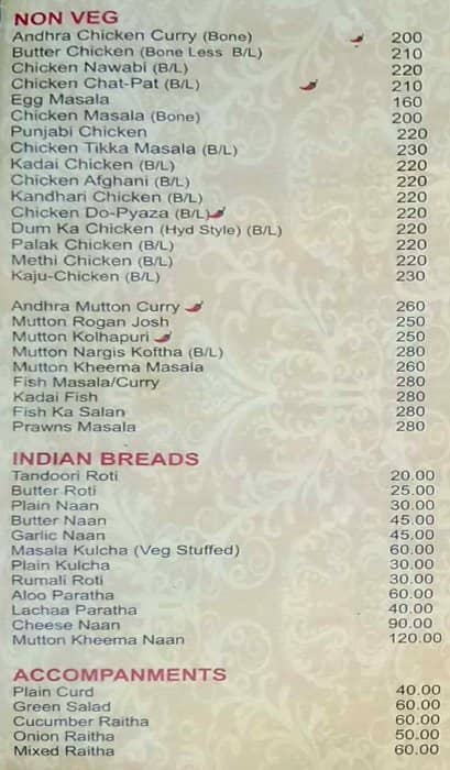 Menu at Hyderabadi Bawarchi, Bengaluru, 724