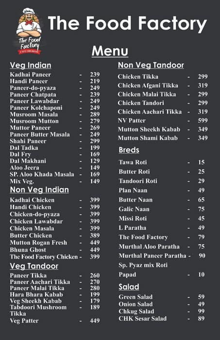 Menu of The Food Factory, Indira Nagar, Lucknow
