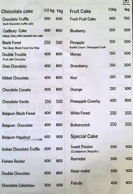 Menu of Creative Cakes, Turbhe, Navi Mumbai