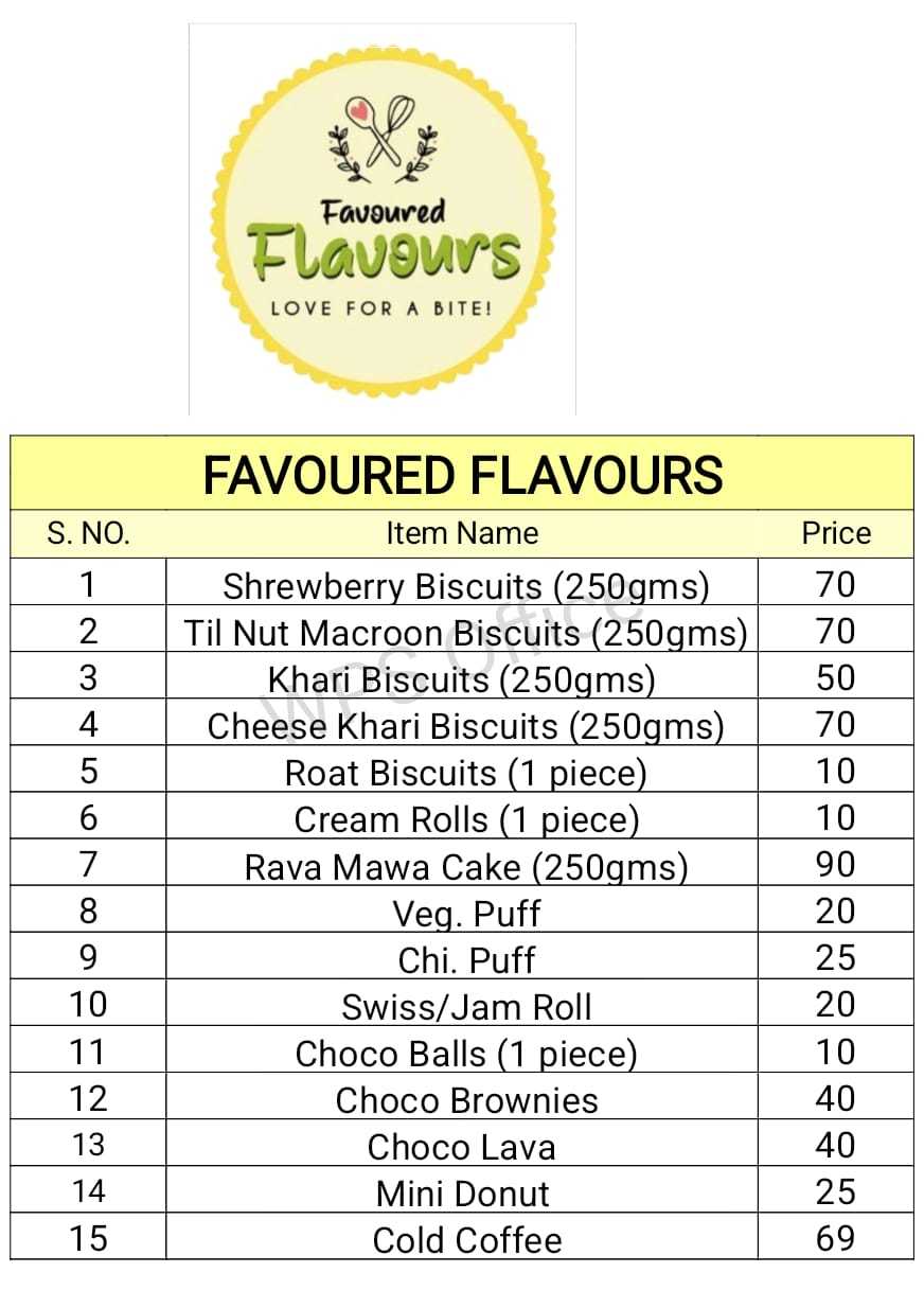 Menu of Favoured Flavours, Kharadi, Pune
