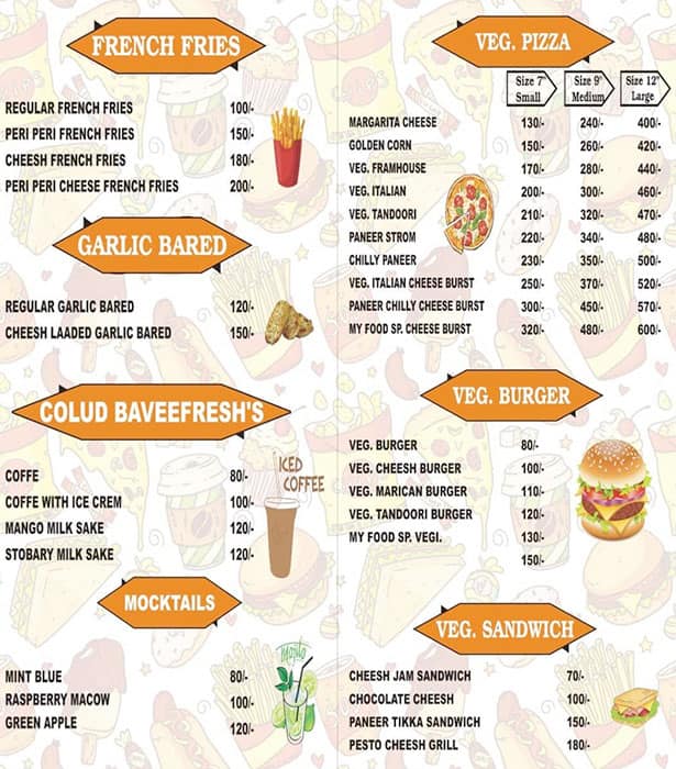 Menu of My Food Zone, Naroda, Ahmedabad