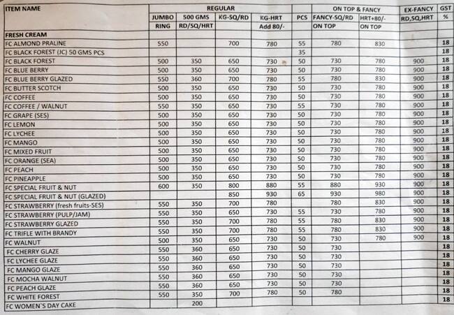 Menu at Sweet Chariot, Bengaluru, 2H4H+W99
