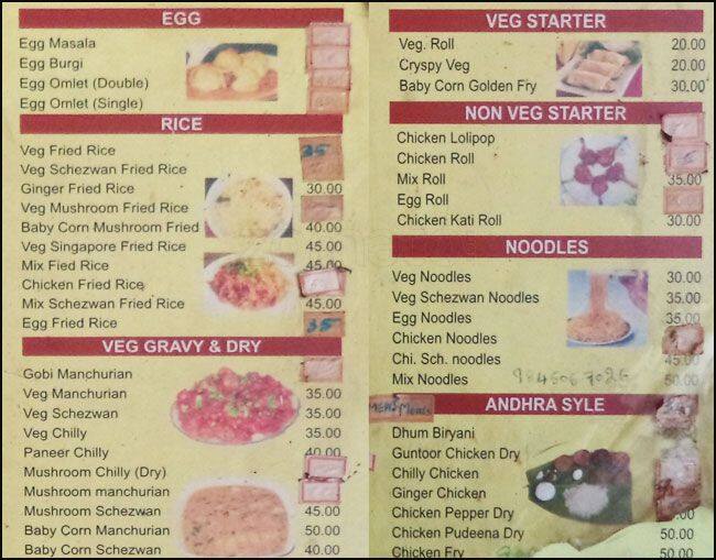 Menu at Esther Food, Bengaluru