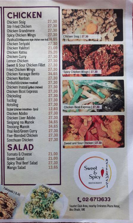 Menu of Sweet & Spicy, Tourist Club Area (Al Zahiyah), Abu Dhabi