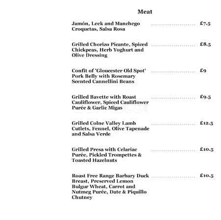 Menu at Salt Yard pub & bar, London