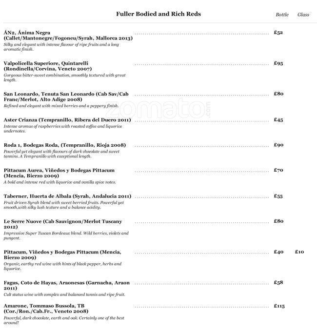 Menu at Salt Yard pub & bar, London