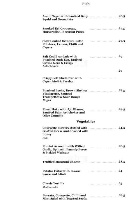 Menu at Salt Yard pub & bar, London