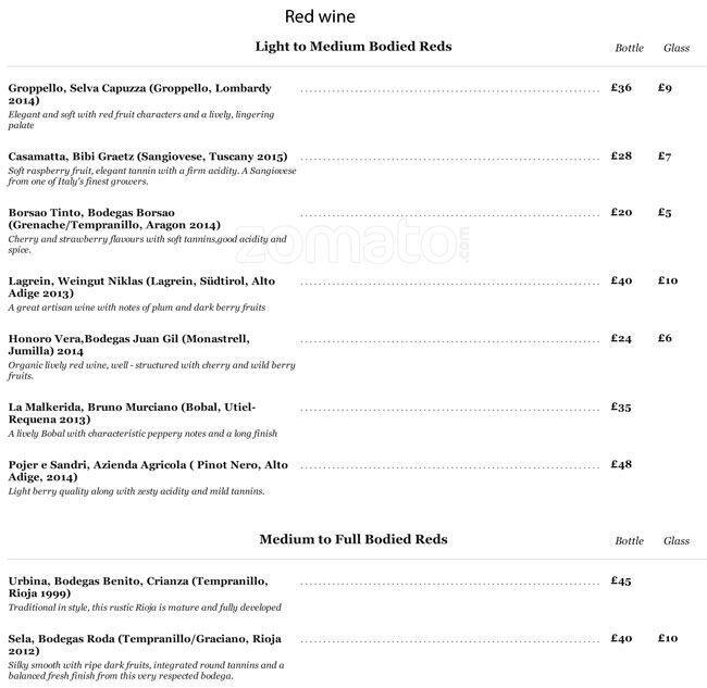 Menu at Salt Yard pub & bar, London