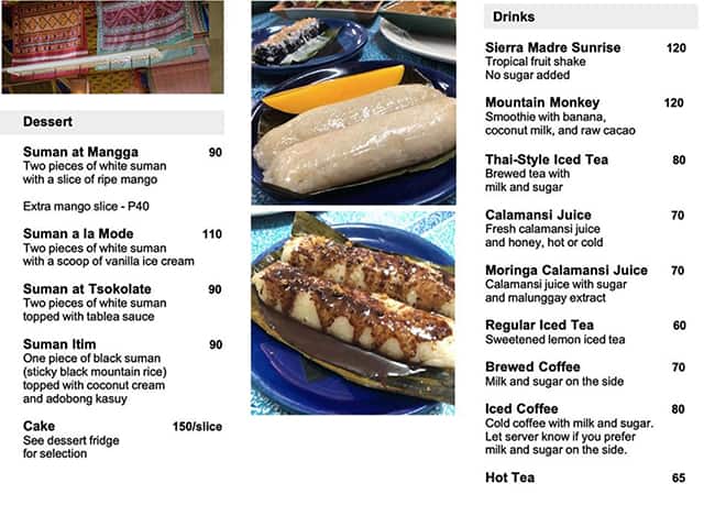 Menu at Crescent Moon restaurant, Antipolo