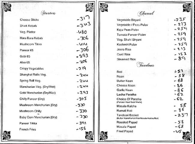 Menu at Taj Mahal Hotel, Narayanaguda, Hyderabad, Narayanaguda Road