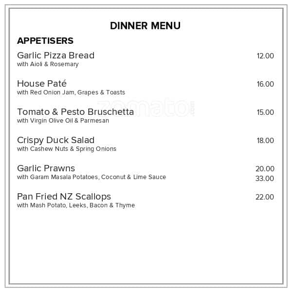 Menu at The Trading Post pizzeria, Paengaroa