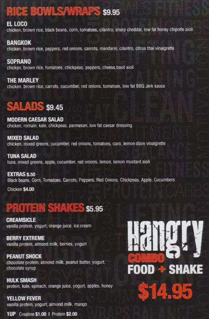 Menu at Hangry Health Bar, Surrey