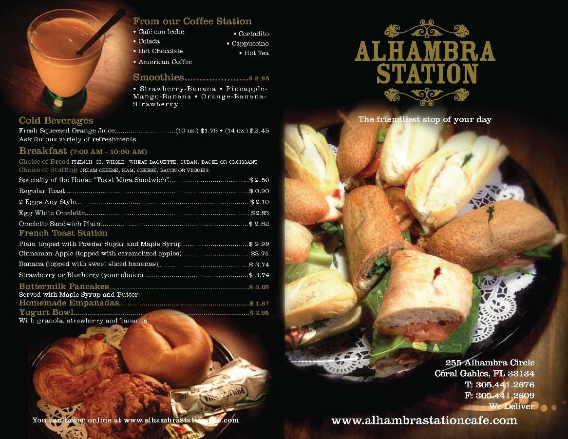 Menu at Alhambra Station Cafe, Coral Gables