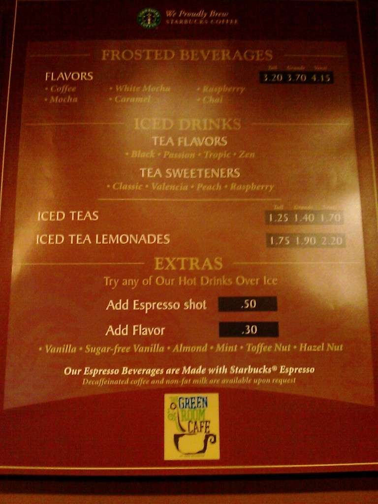 Menu at Green Room pub & bar, Bakersfield