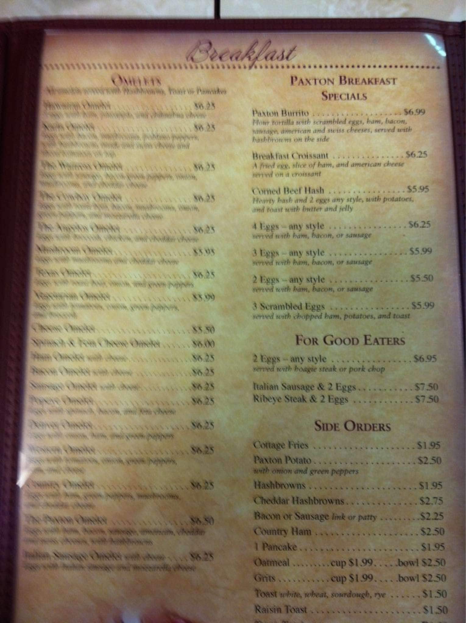 Menu at Arcade Cafe, Paxton