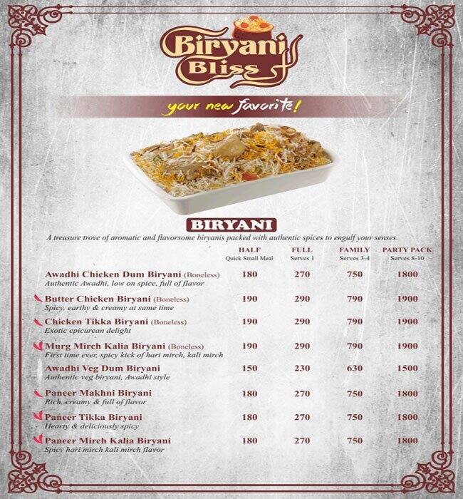 Biryani Bliss Menu, Menu for Biryani Bliss, Azad Nagar, Mumbai - Zomato