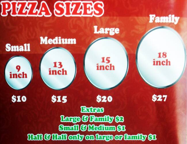 Menu at TJ's Pizza House pizzeria, Greenbank