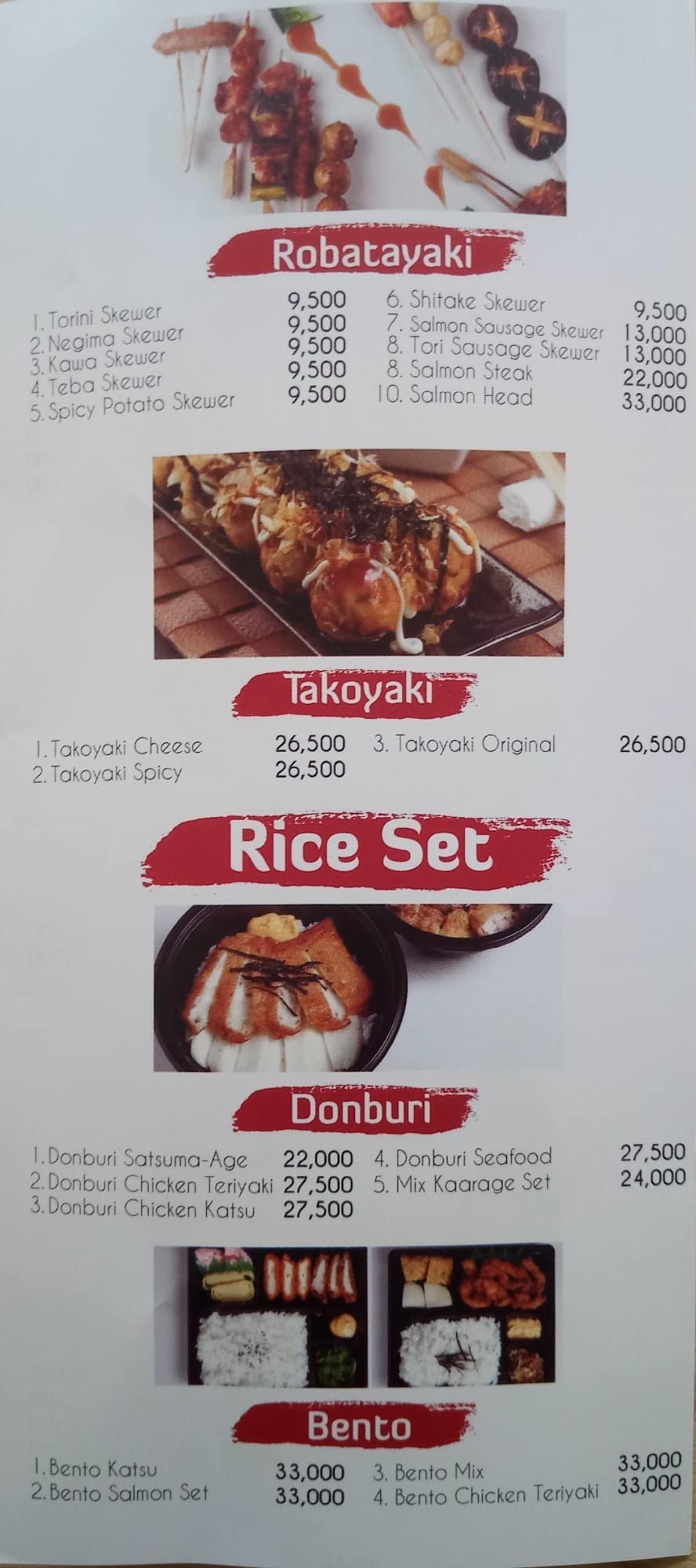 Menu at Shigeru restaurant, West Jakarta, Mangga Besar VIII