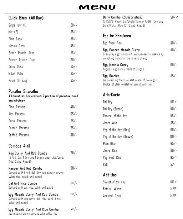 Menu of Kitchens By Srishti, HSR, Bangalore