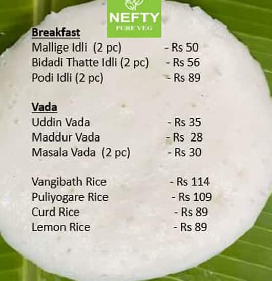 Menu of Nefty Pure Veg, Bogadi, Mysore