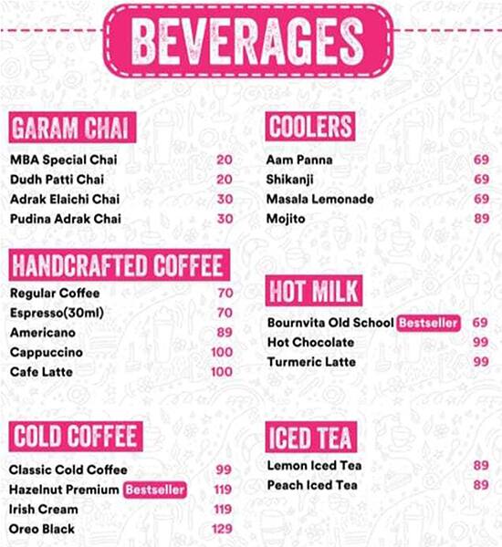Menu at Mba Chaiwala, Vadodara