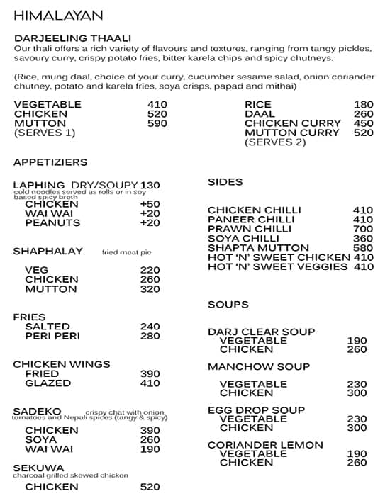 Menu of Darjeeling Steamers, Old Manali, Manali