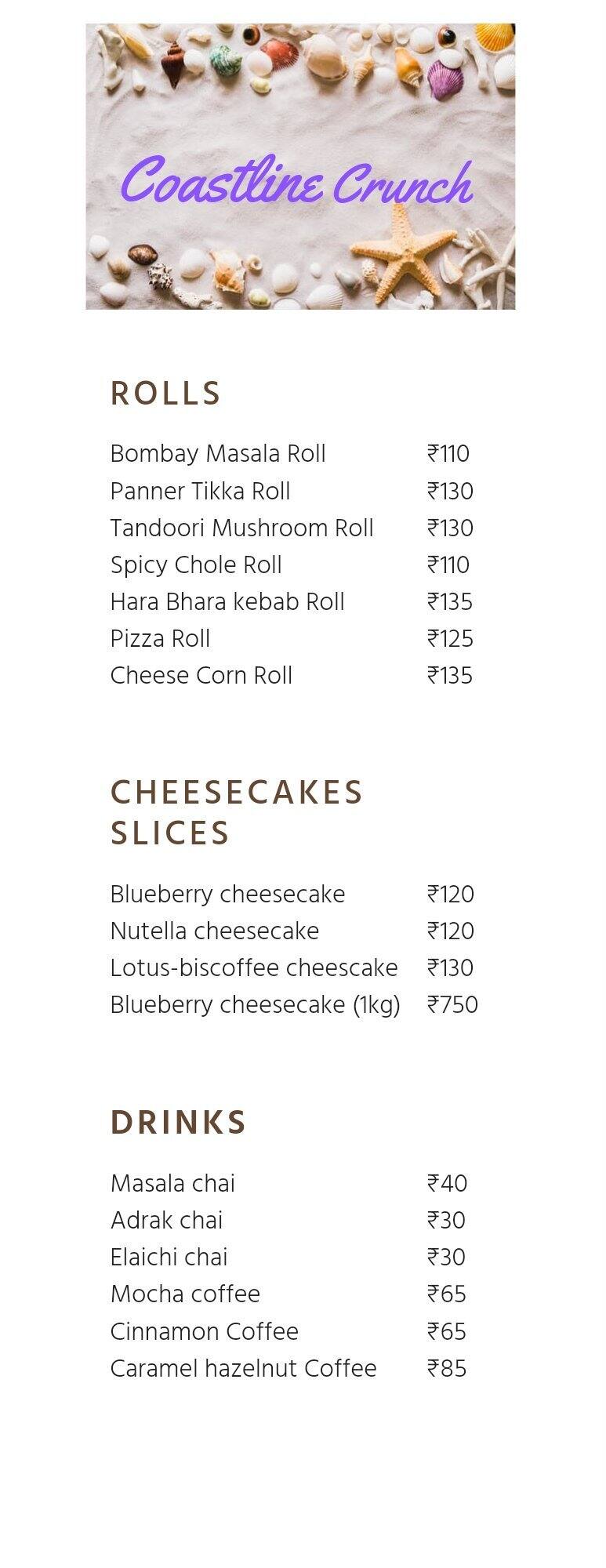 Menu of Coastline Crunch, Khar, Mumbai