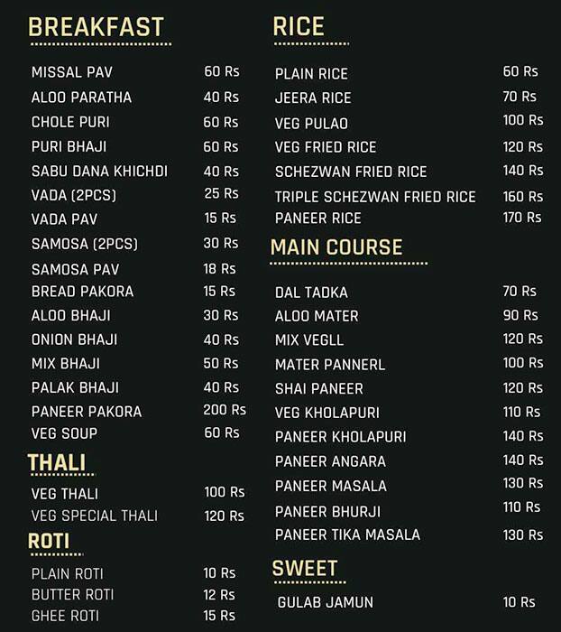 Menu of Krishna Hotel, Kharghar, Navi Mumbai