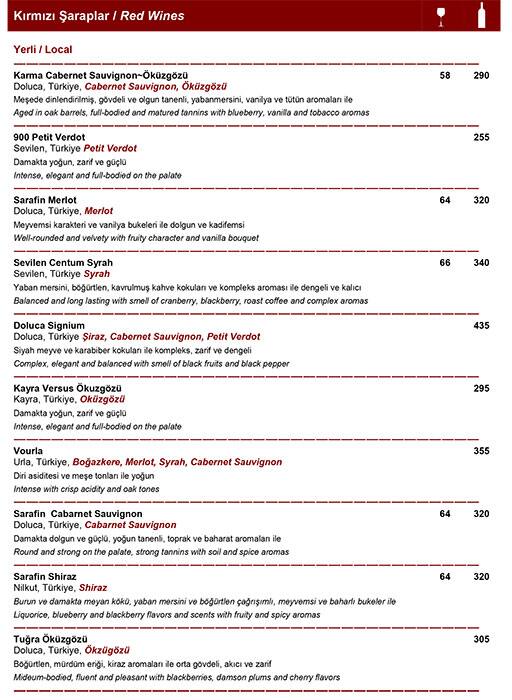Menu at Bosphorus Terrace Restaurant, Istanbul, Cumhuriyet Cd. No:50