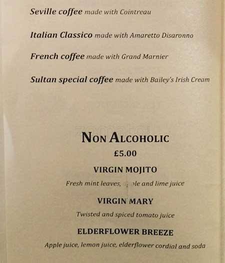 Menu at Lounge Bar, London, Kensington High Street