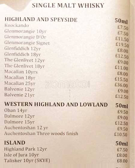 Menu at Lounge Bar, London, Kensington High Street